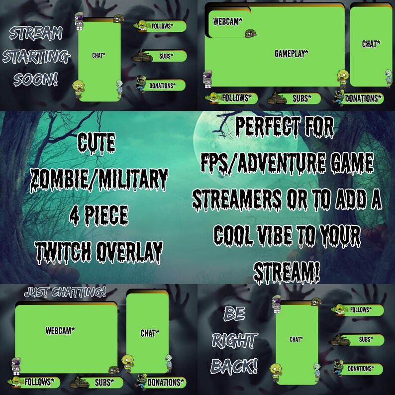 Cute Zombie/military Twitch Overlay 4 Piece Bundle/set. Fps/adventure ...