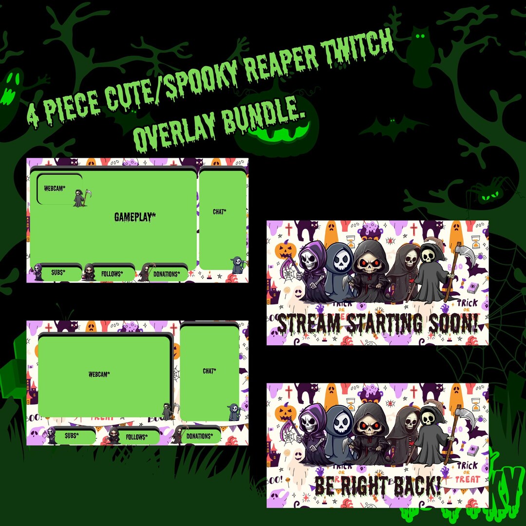 Cute/spooky Reaper Twitch Overlay 4 Piece Bundle. Halloween Vibe ...