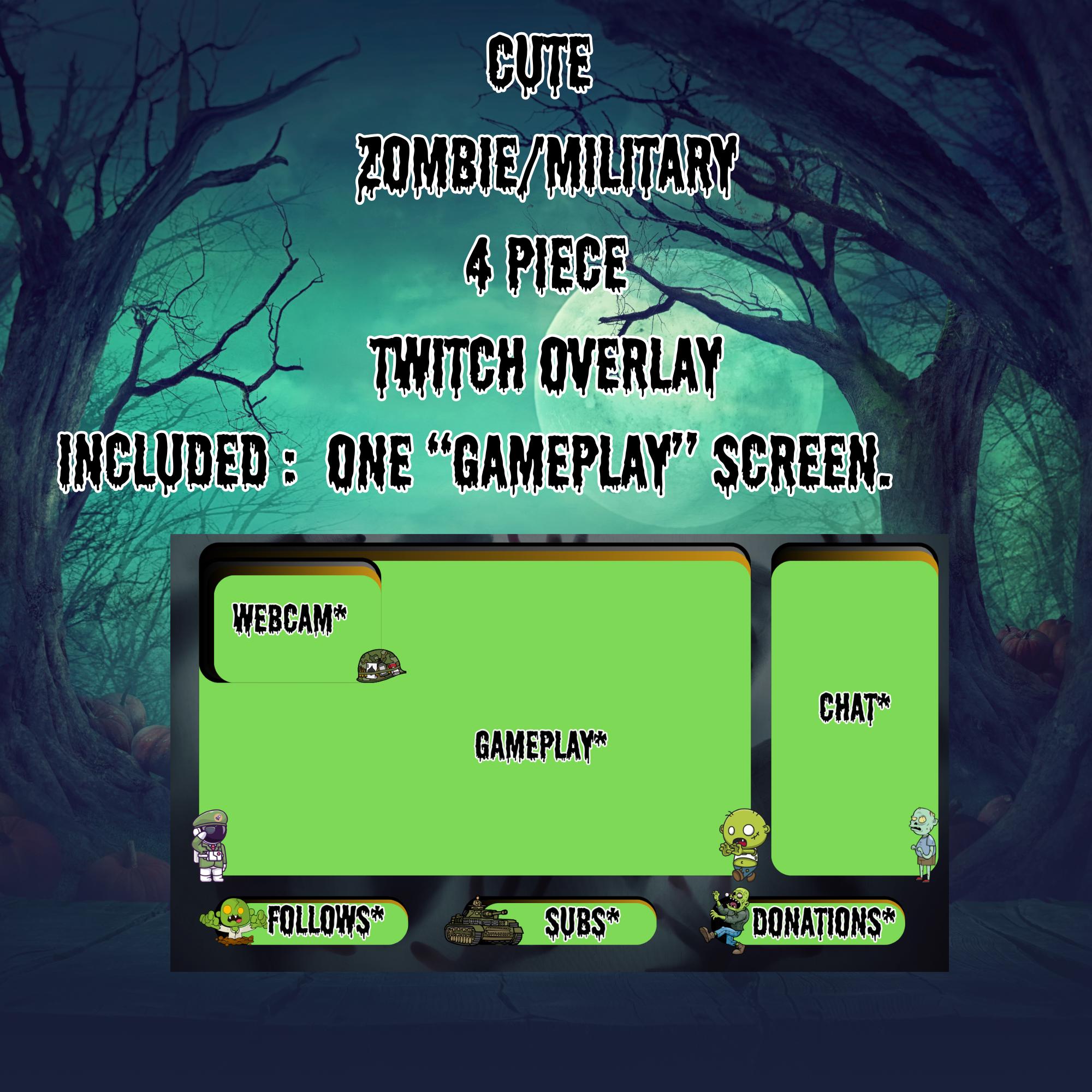 Cute Zombie/military Twitch Overlay 4 Piece Bundle/set. Fps/adventure ...