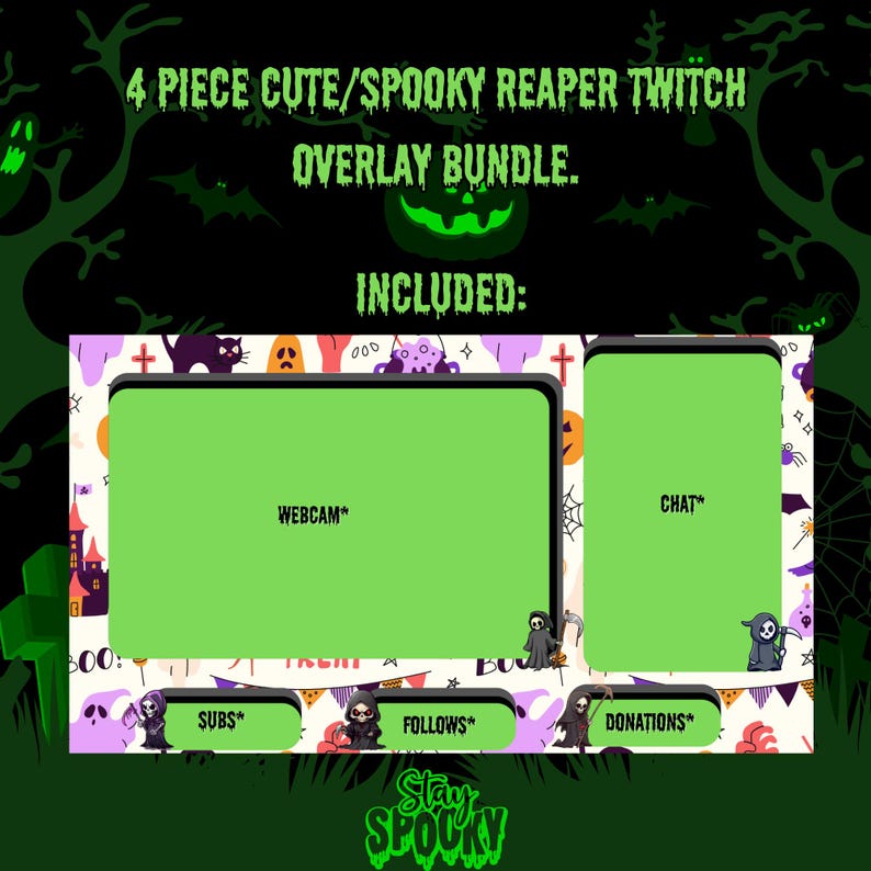Cute/spooky Reaper Twitch Overlay 4 Piece Bundle. Halloween Vibe ...