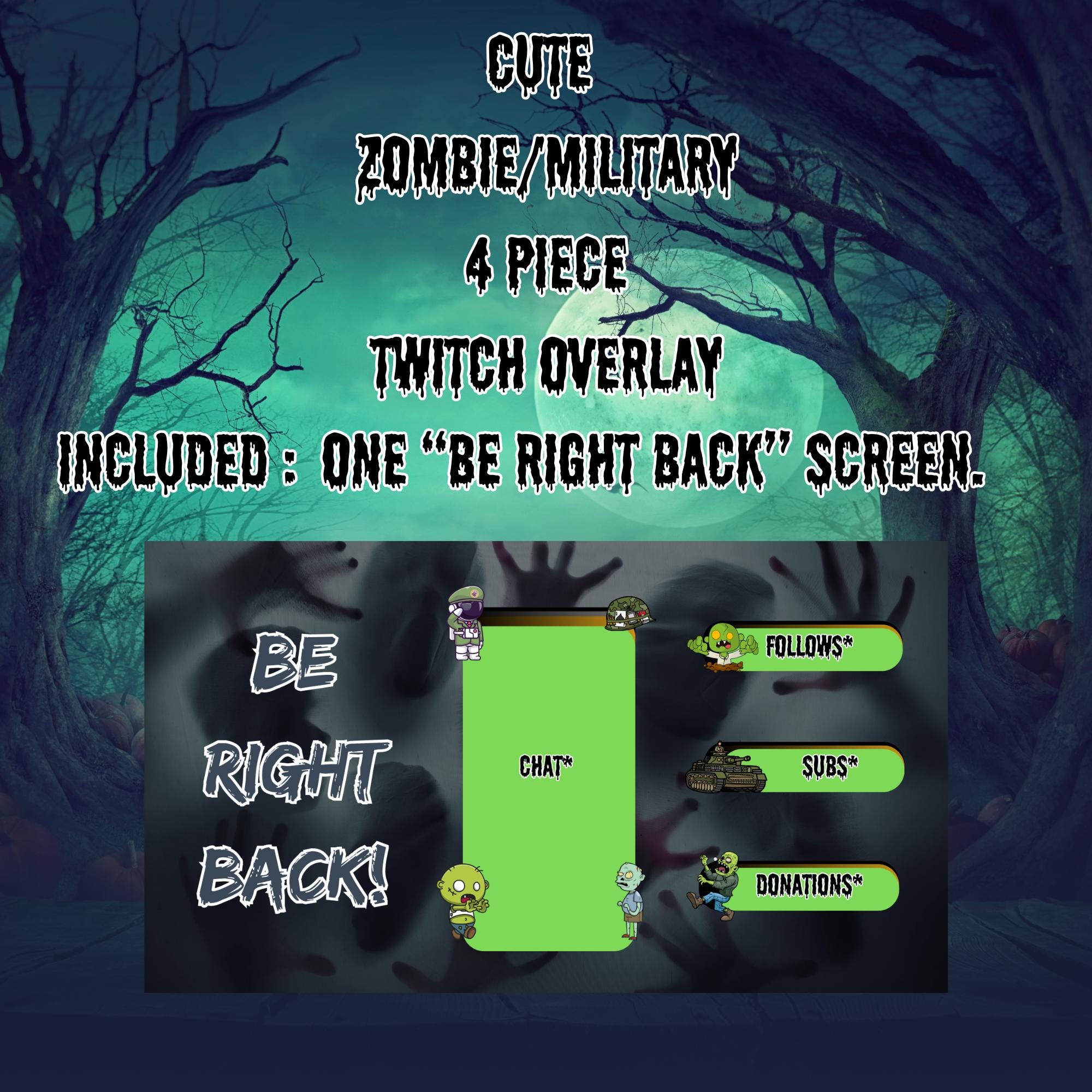 Cute Zombie/military Twitch Overlay 4 Piece Bundle/set. Fps/adventure ...