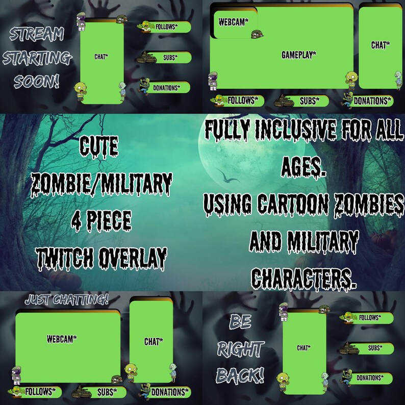 Cute Zombie/military Twitch Overlay 4 Piece Bundle/set. Fps/adventure ...