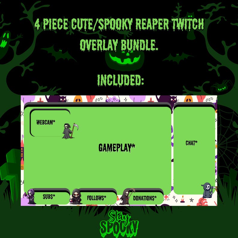 Cute/spooky Reaper Twitch Overlay 4 Piece Bundle. Halloween Vibe ...