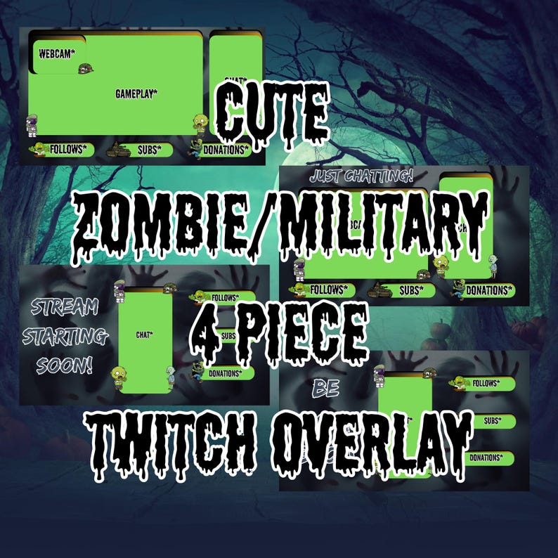 Cute Zombie/military Twitch Overlay 4 Piece Bundle/set. Fps/adventure ...