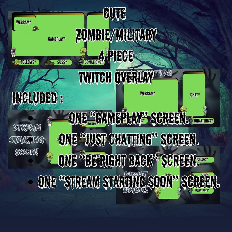 Cute Zombie/military Twitch Overlay 4 Piece Bundle/set. Fps/adventure ...