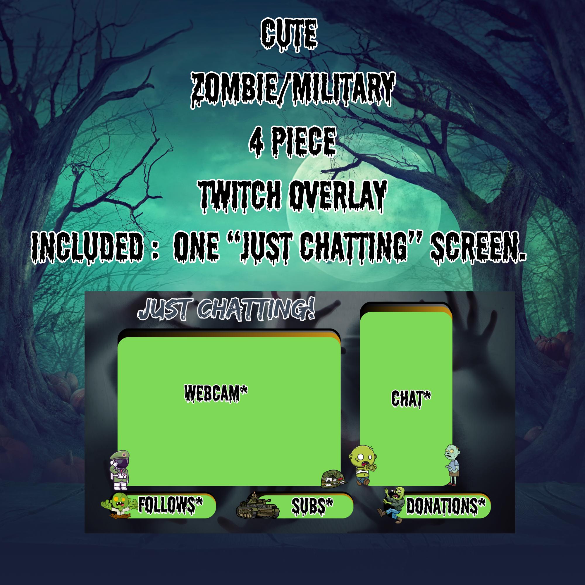 Cute Zombie/military Twitch Overlay 4 Piece Bundle/set. Fps/adventure ...