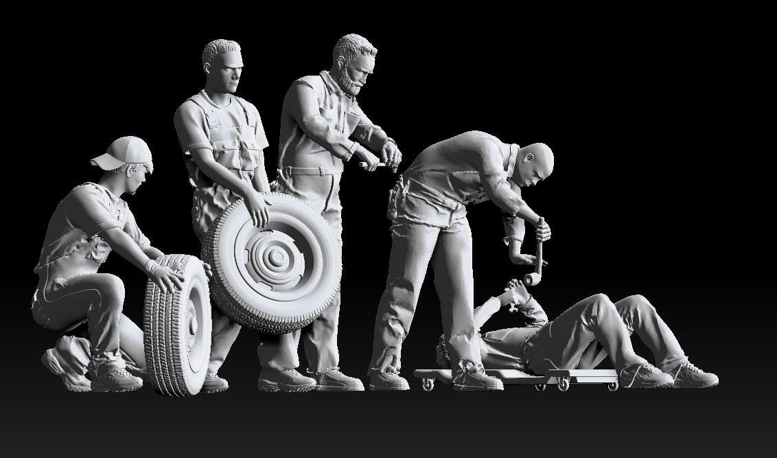 Resin Garage Kit, 10 Character STL Bundle Mechanic Miniature Set, 1/18 ...