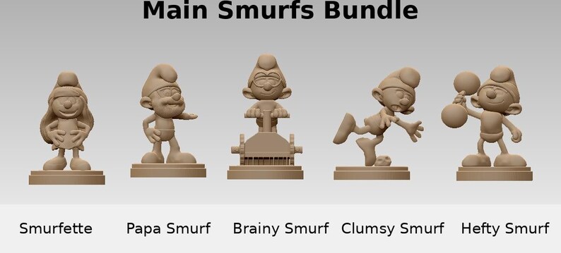 Smurfs 3D Model STL Bundle: Papa, Smurfette, Brainy, Clumsy, Hefty ...