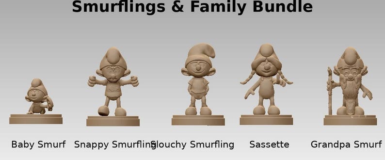 3D Printable Smurflings STL Bundle: Nat, Sassette, Snappy, Slouchy ...