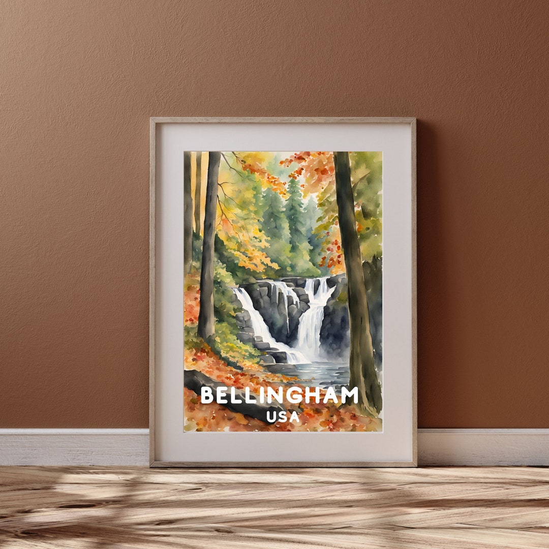 Bellingham City Travel Art, Printable Washington Bellingham City Poster ...