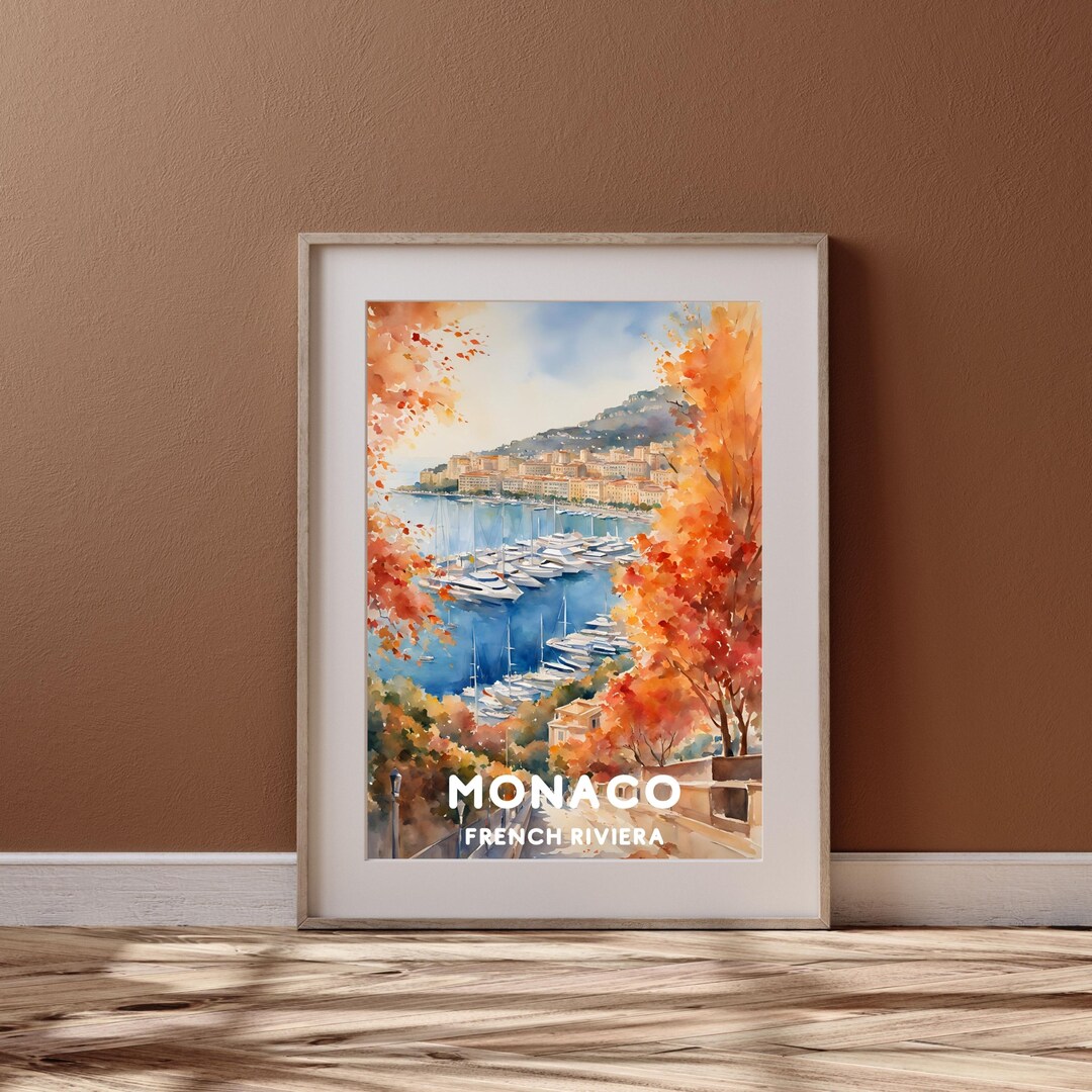 Monaco City Travel Art, Printable Monaco City Poster, French Riviera ...
