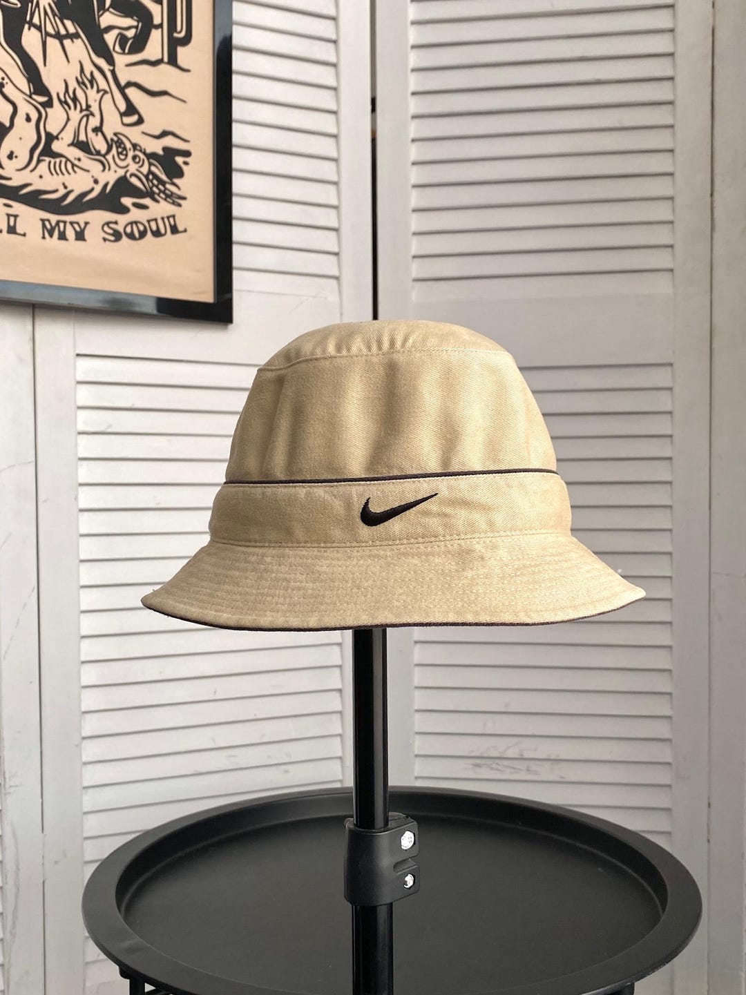 Vintage Nike Swoosh Bucket Hat Y2K Beige - Etsy