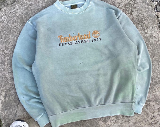 Vintage Timberland Green Fade Center Logo Sweatshirt - Etsy