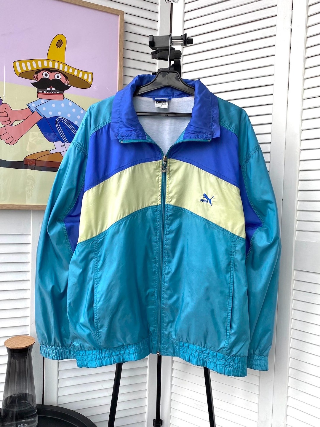 Vintage Puma Track Retro Nylon Jacket 90s 80s Green Blue - Etsy