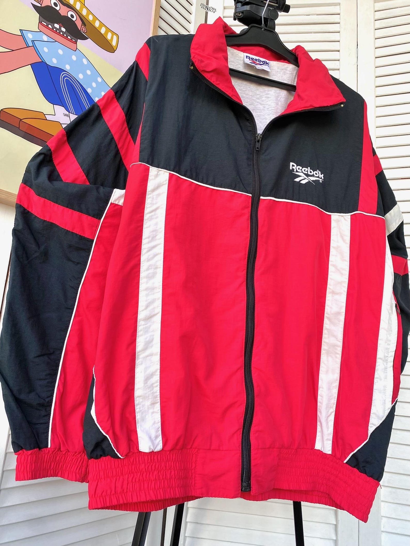 Vintage Reebok Track Retro Jacket Striped 90s 80s Red - Etsy