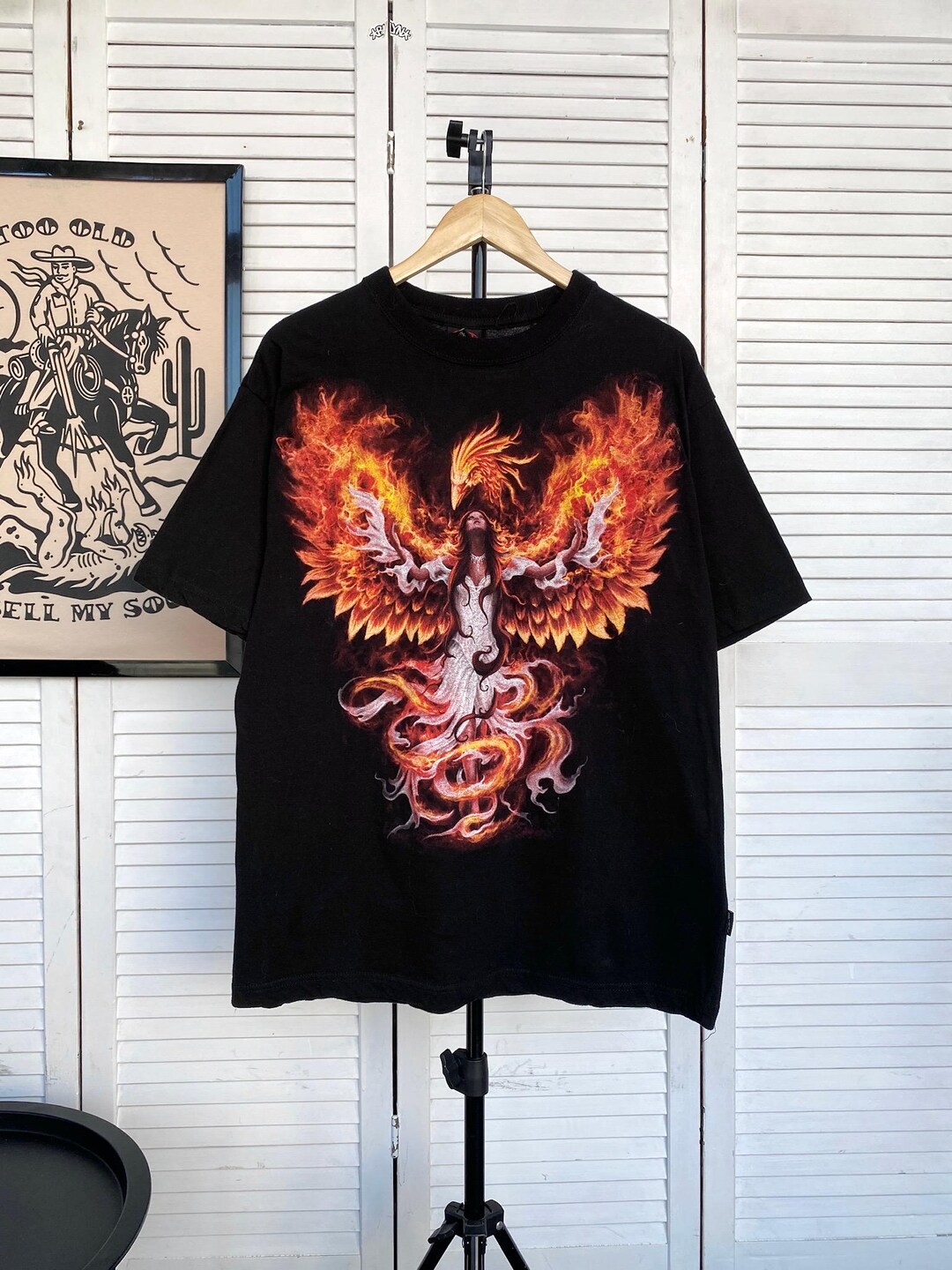 Vintage Spiral Phoenix Rising Woman Firebird Tee Shirt Black Men’s Size ...