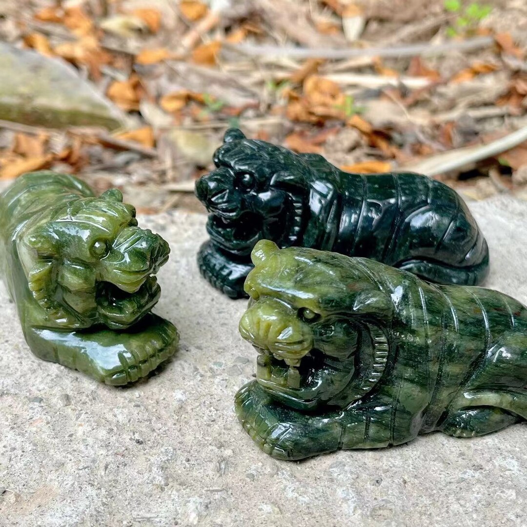 1pic Green Jade Tiger Statue,fengshui Fortune Farm Animal Stone Crystal ...