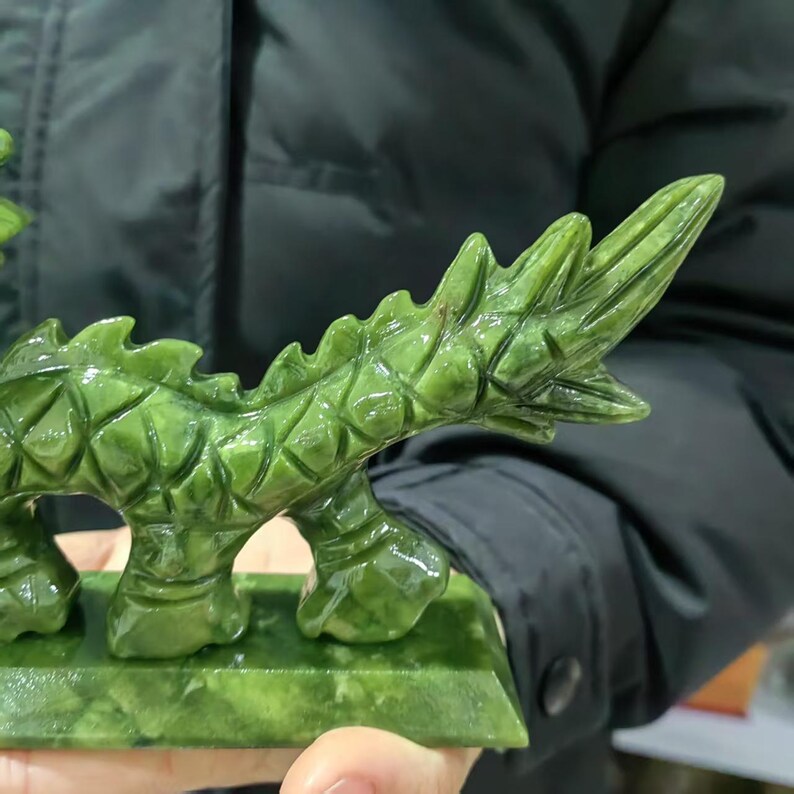 Hand-carved Green Jade Dragon Statue, Fengshui Decor, 19cm - Etsy