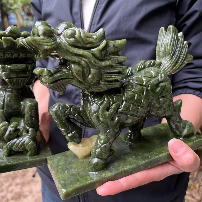 Green Jade Qilin Statue Lucky Home Decor Reiki Healing Figure - Etsy ...