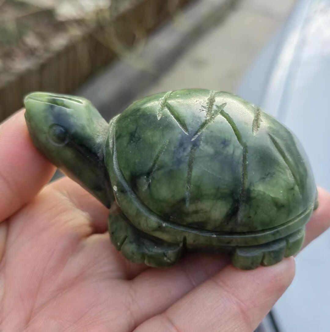 Natural Green Jade Stone Sea Turtle Statue Hand-carved Crystal Quartz ...