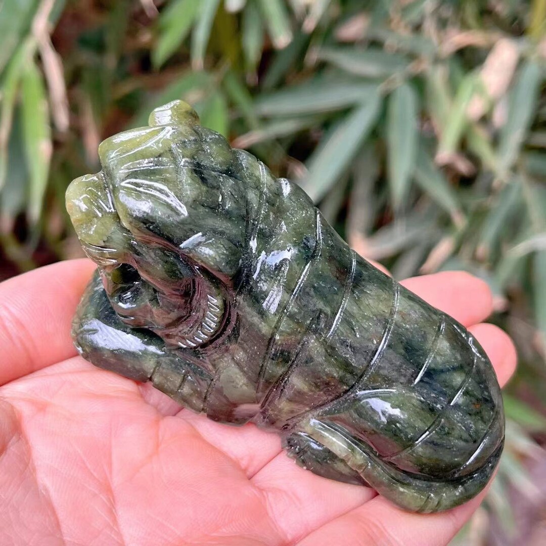 1pic Green Jade Tiger Statue,fengshui Fortune Farm Animal Stone Crystal ...