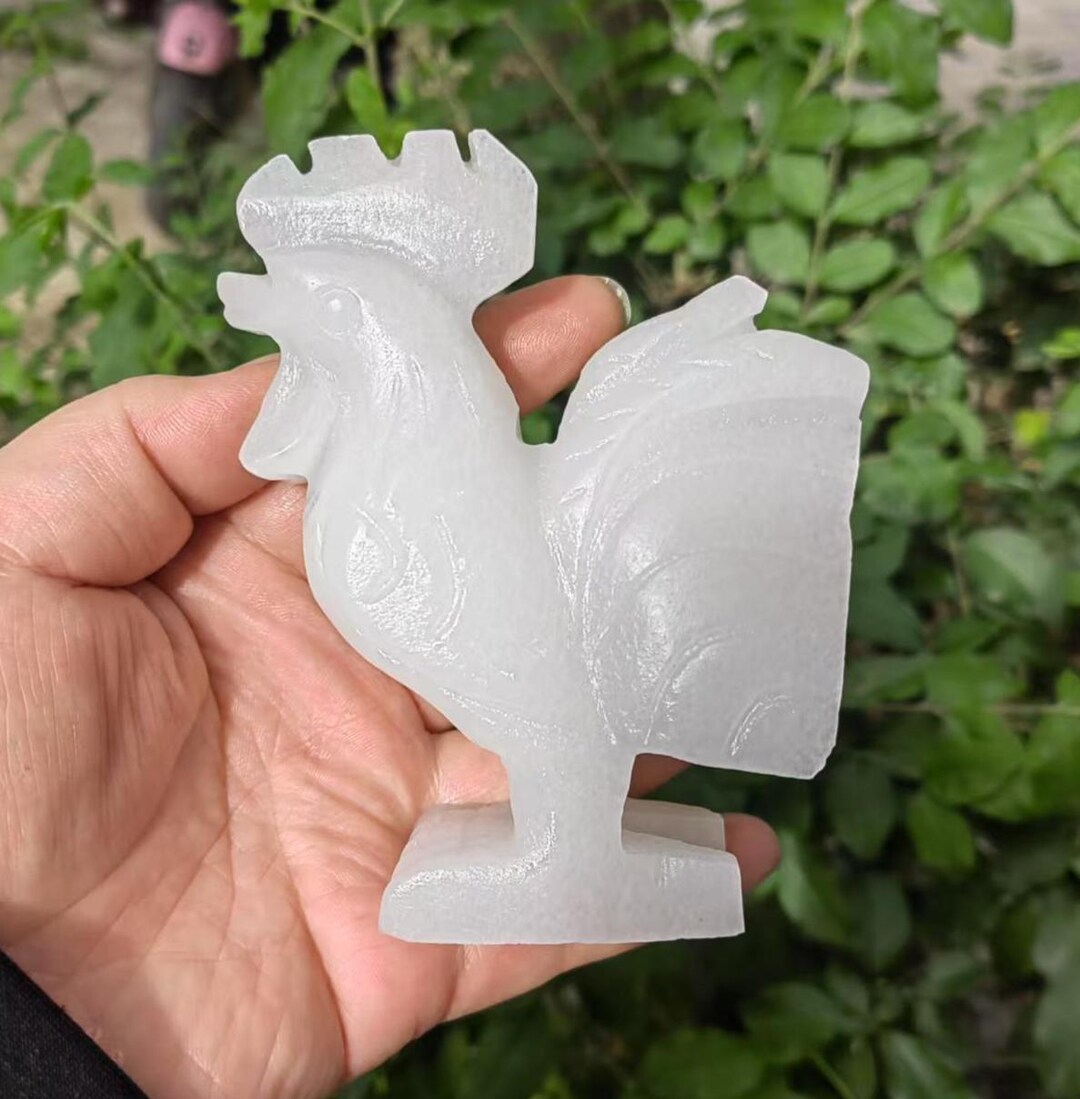 Hand-carved White Jade Rooster Statue, Gemstone Animal Figurine - Etsy