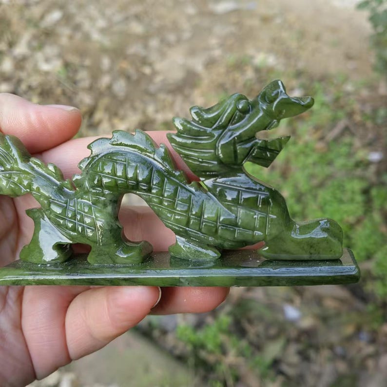 Hand-carved Green Jade Dragon Statue, Fengshui Decor - Etsy
