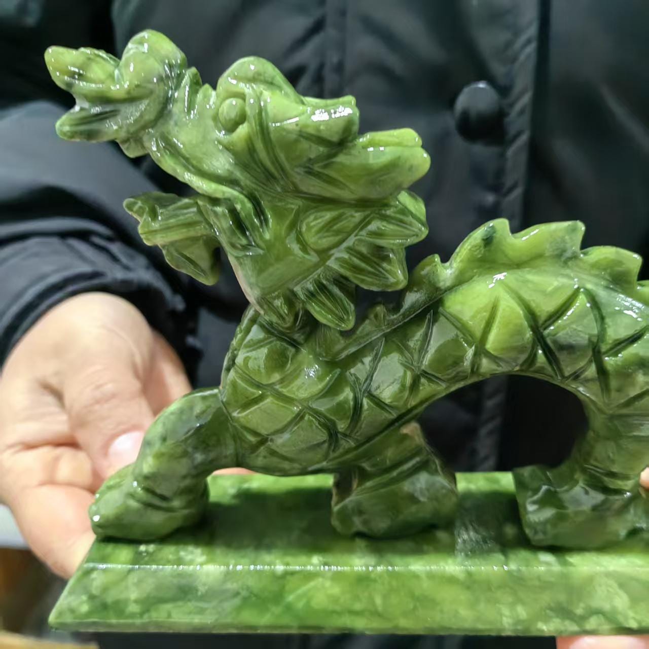 Hand-carved Green Jade Dragon Statue, Fengshui Decor, 19cm - Etsy