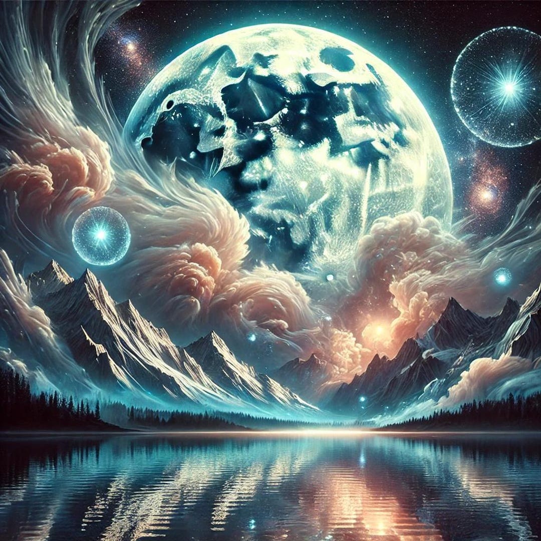 Ethereal Night Sky Art Moonlit Mountain Landscape With Stars and ...