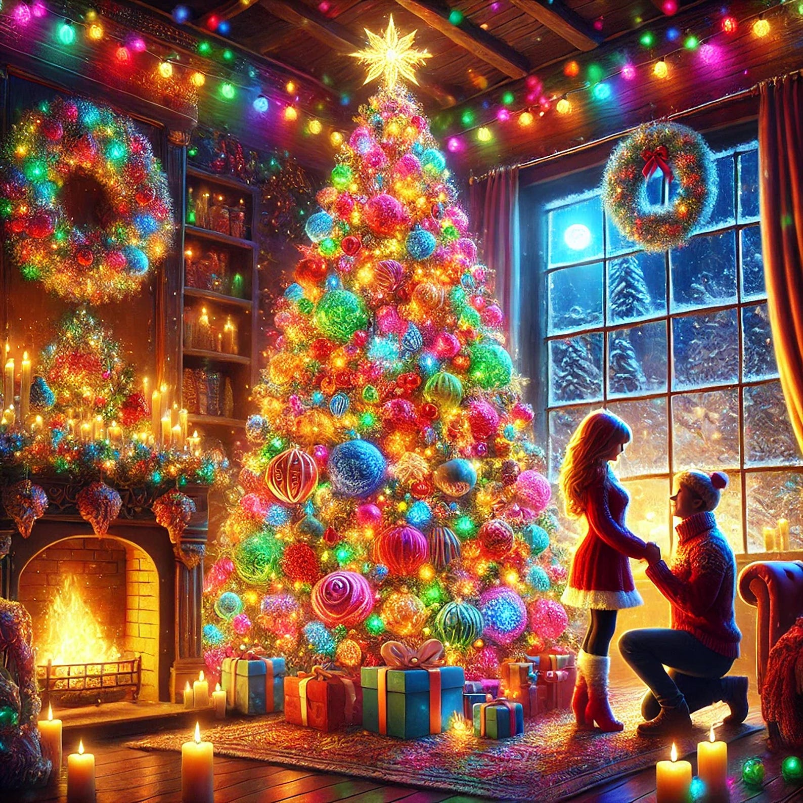 Colorful Christmas Tree Digital Art in Cozy Romantic Setting With ...