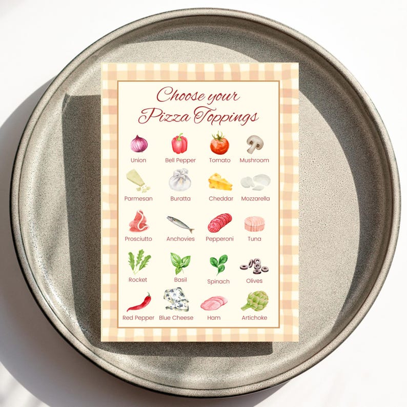 Printable Pizza Party Invitation, Toppings Menu & Name Cards | Birthday ...