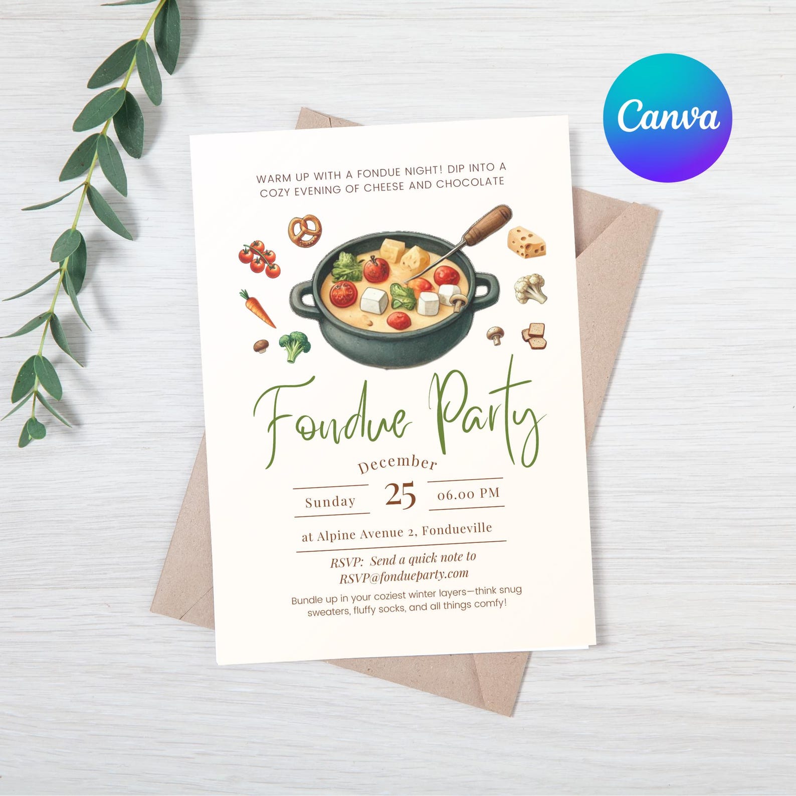 Cozy Winter Fondue Party Printable Set | Invitations, Menu and Name ...