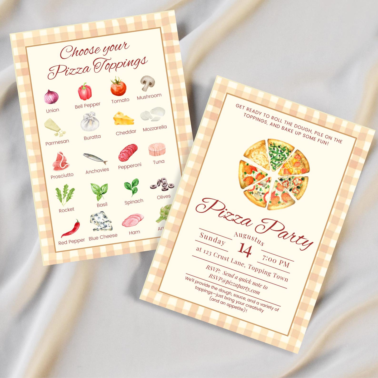 Printable Pizza Party Invitation, Toppings Menu & Name Cards | Birthday ...