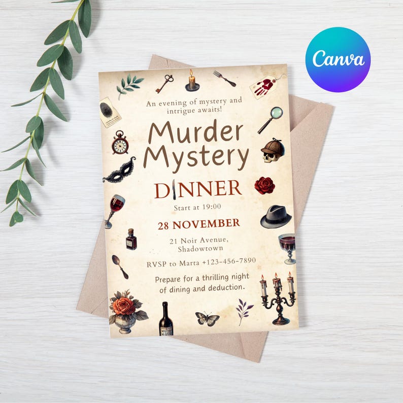 Murder Mystery Dinner Printable Party Template: Invitations, Menu, and ...