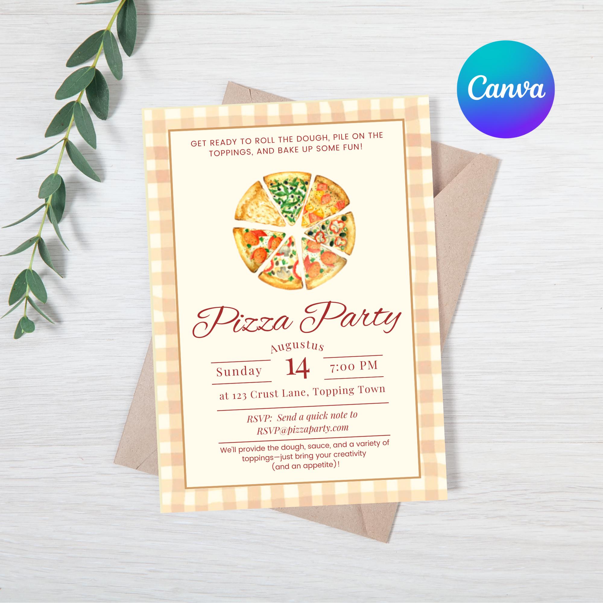 Printable Pizza Party Invitation, Toppings Menu & Name Cards | Birthday ...
