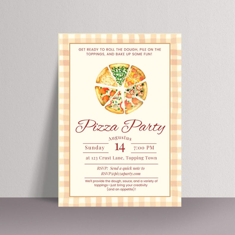Printable Pizza Party Invitation, Toppings Menu & Name Cards | Birthday ...