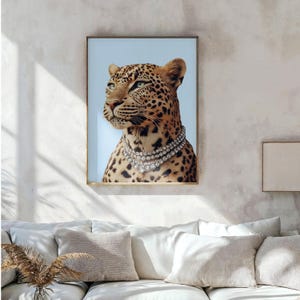Set of 5 Leopard Wall Art Chic Blue Room Decor Lucky 8 Ball Poster ...