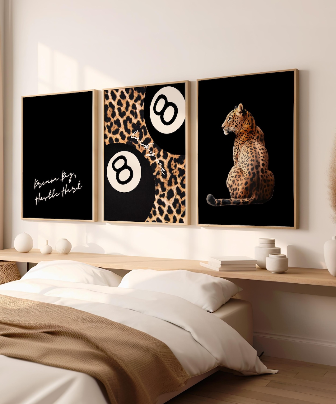 Black Leopard Wall Art Prints Set of 3 Leopard Cheetah Print 8 Ball ...