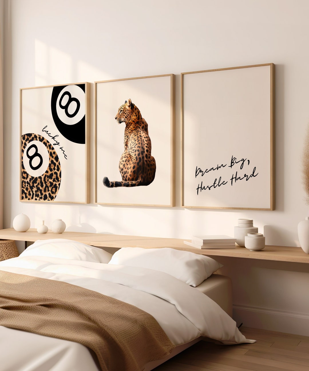 Set of 3 Leopard Wall Art Cheetah Print Lucky 8 Pool Ball Poster Lucky ...