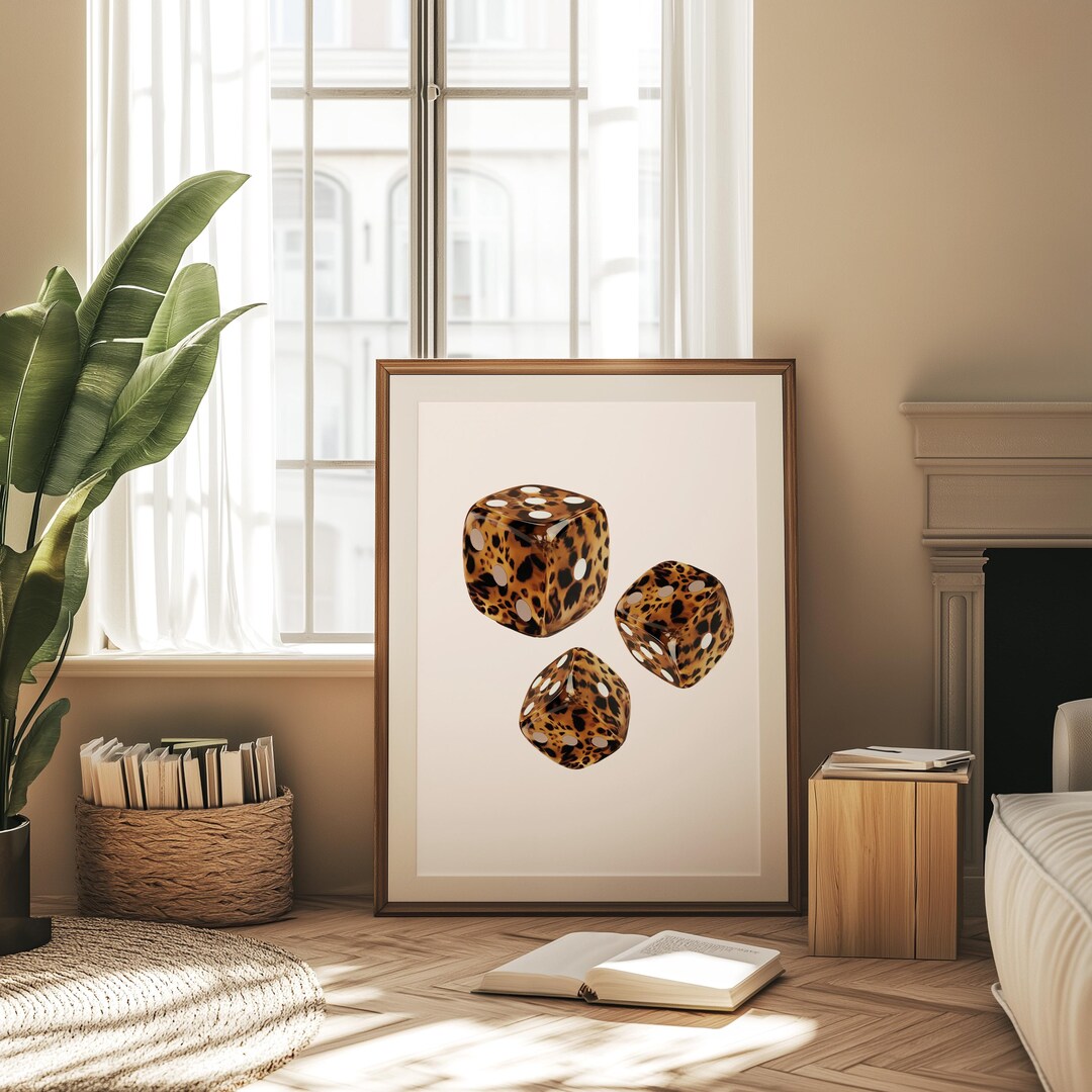 Leopard Print Dice Wall Art Retro Y2k Art Bar Cart Print Leopard Print ...