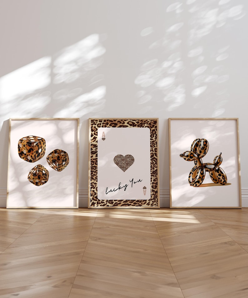 Leopard Wall Art Lucky You Dice Print Set of 3 Y2K Trendy Animal Print ...
