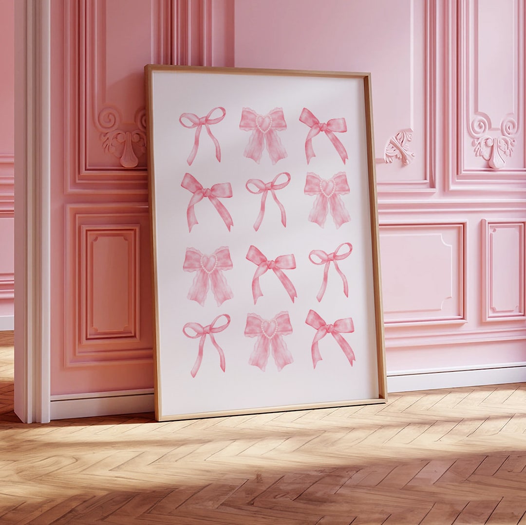 Coquette Room Decor Pink Bows Girly Poster Aesthetic Neutral Wall Art ...