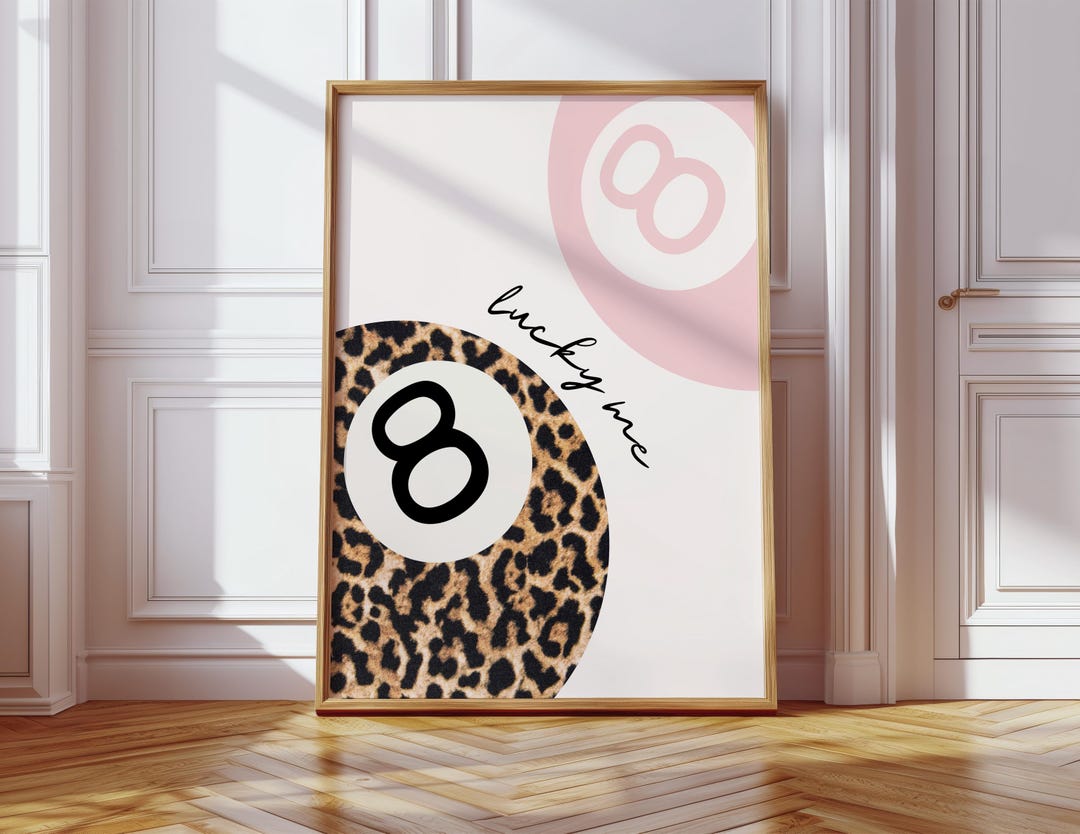Trendy Lucky 8 Ball Poster Vintage 8 Ball Leopard Print Pink Wall Art ...