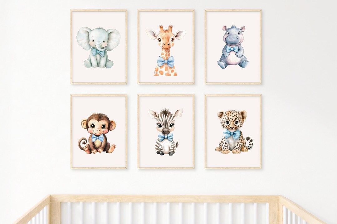 Safari Nursery Prints: Blue Baby Animals, Jungle Theme (digital ...