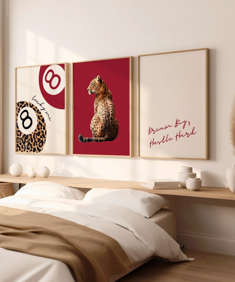 Set of 3 Leopard Wall Art Cheetah Print 8 Ball Lucky Me Trendy Wall ...