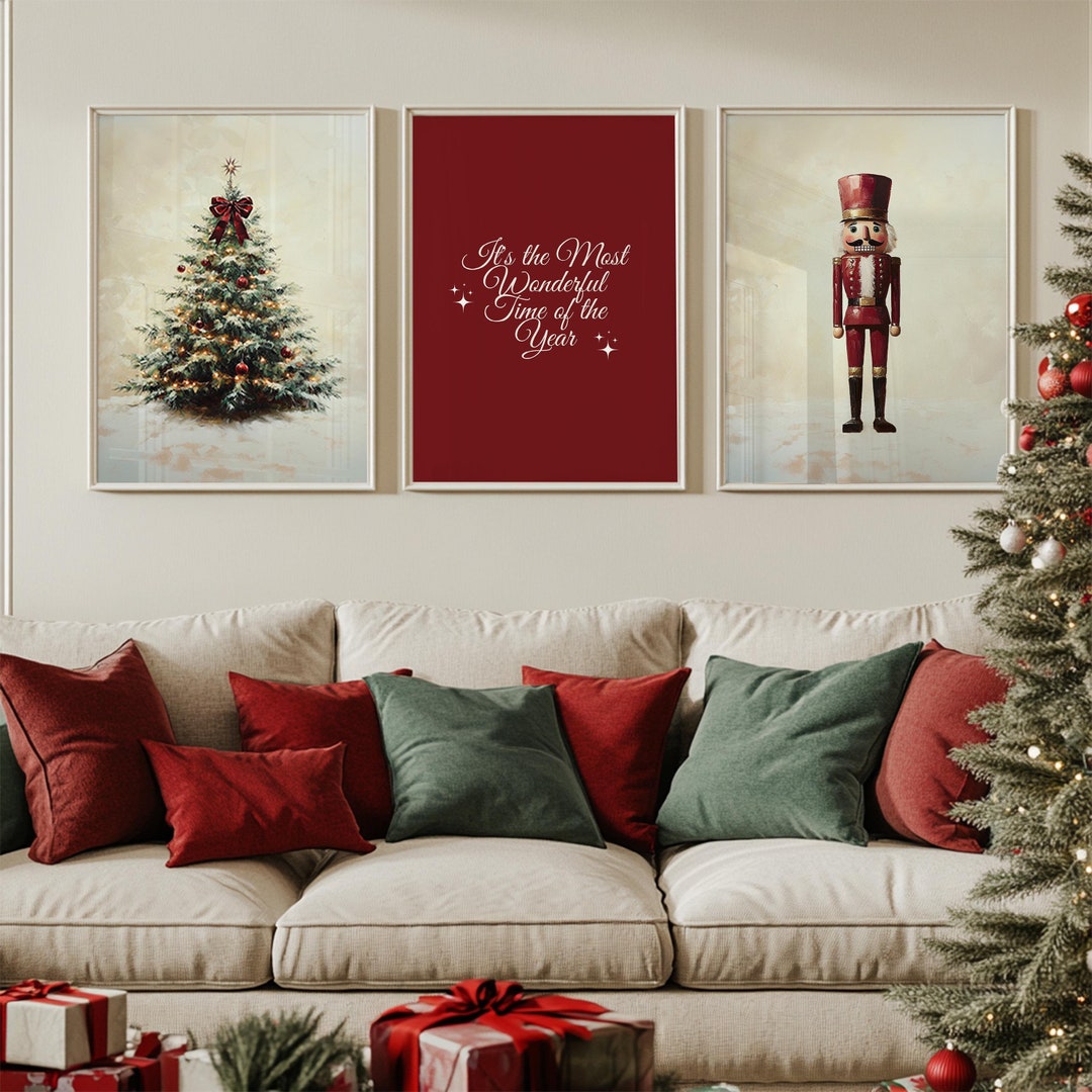 Christmas Print Set of 3 Wall Art Christmas Nutcracker Print Xmas Tree ...