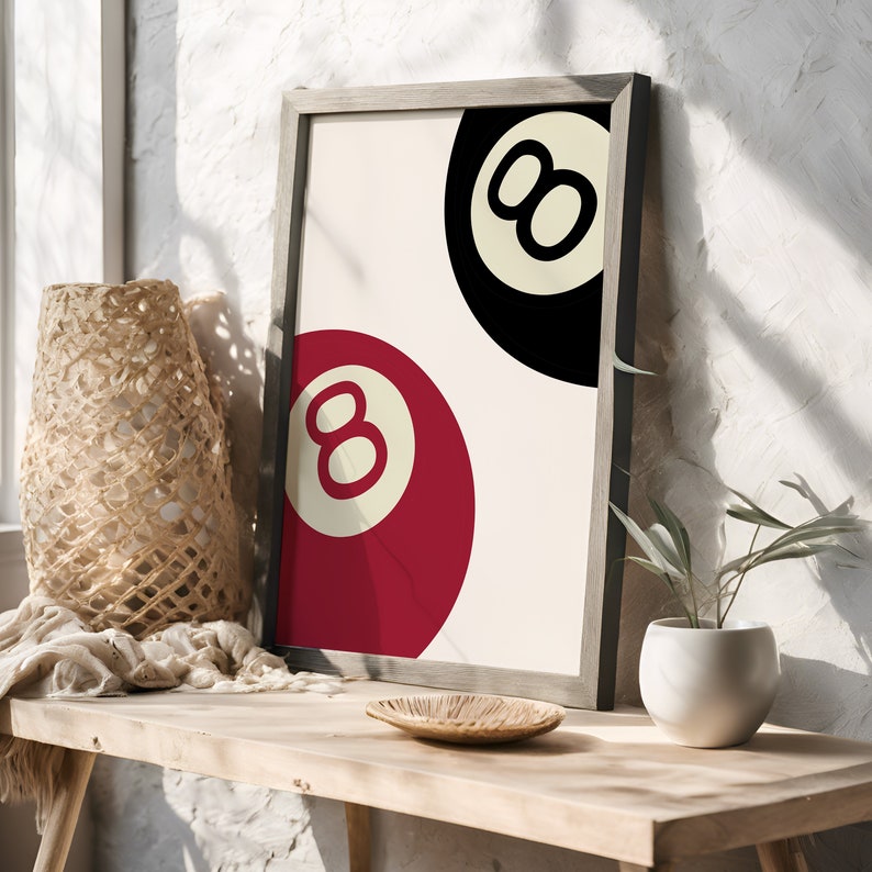 Trendy Lucky 8 Ball Poster Vintage Pool 8 Ball Print Retro Hand Drawn ...