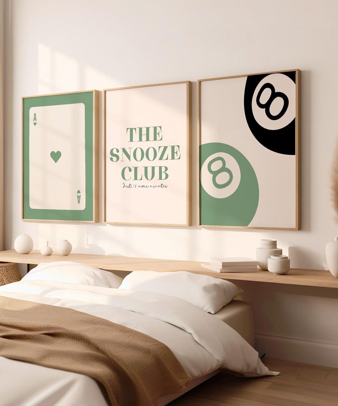 Set of 3 Lucky 8 Ball Print Retro Sage Green Wall Art the Snooze Club ...