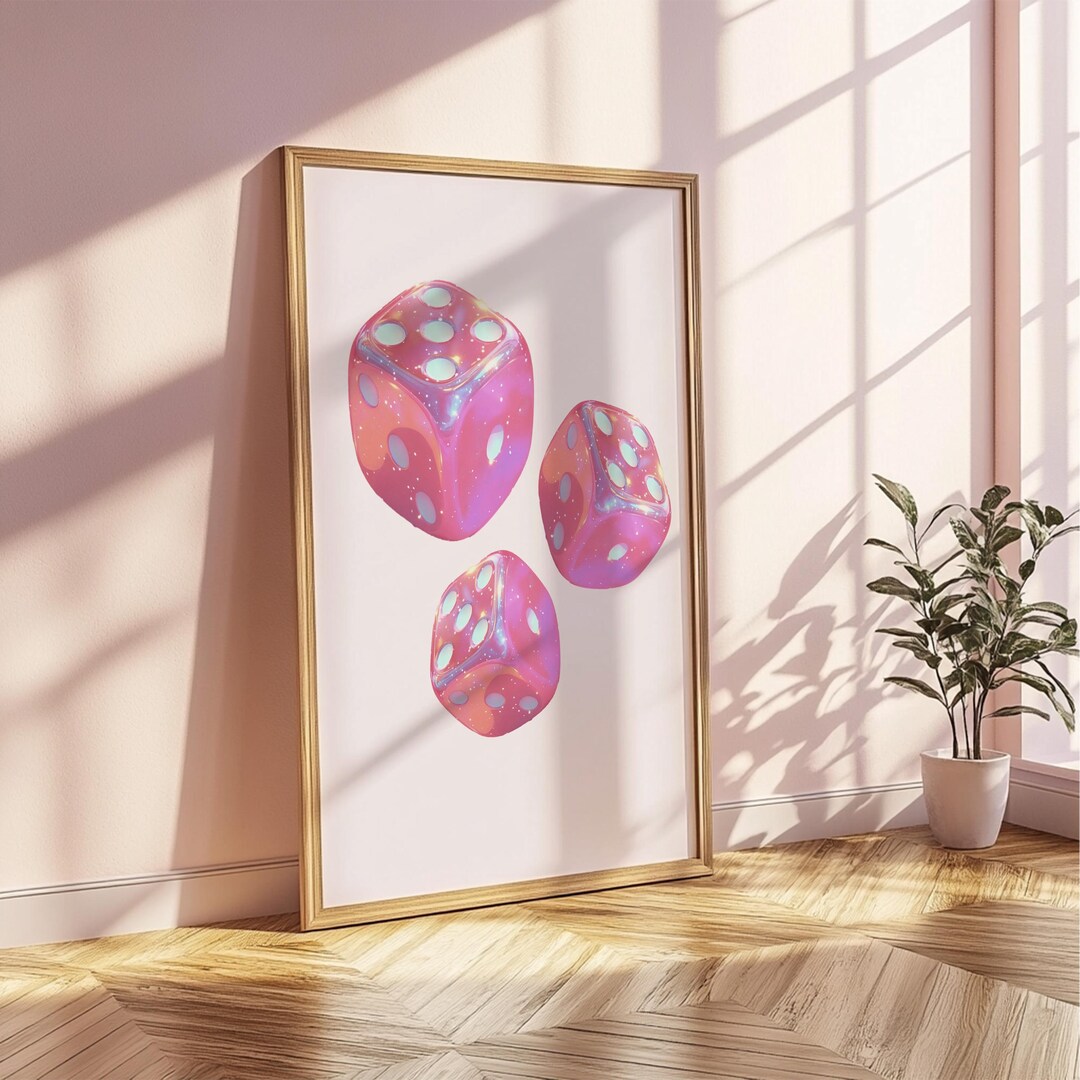 Pink Dice Wall Art Retro Y2k Art Bar Cart Print Pink Trendy Printable ...