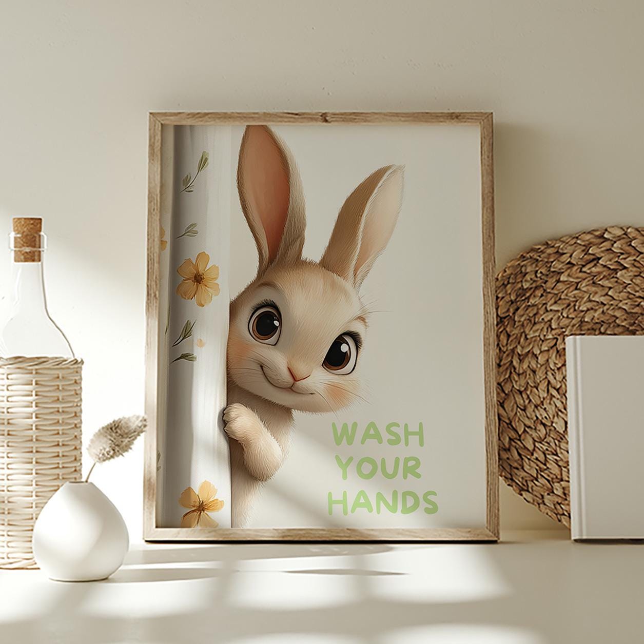 Wash Your Hands Bunny Bathroom Cute Bunny Bathroom Print Digital ...